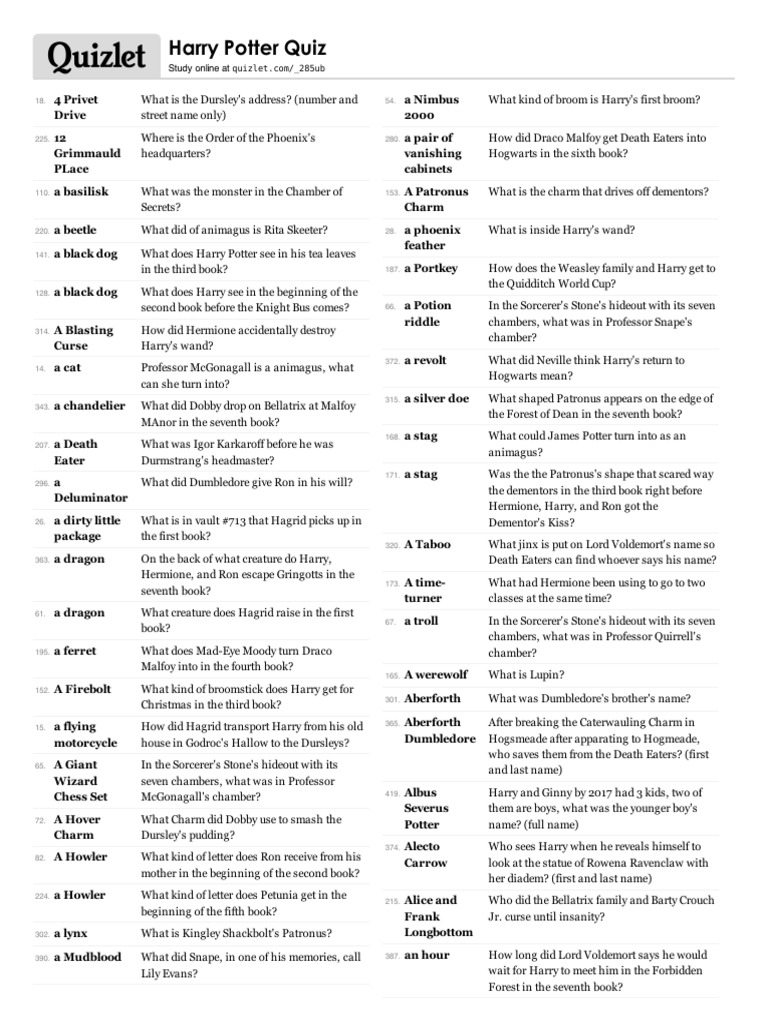 Harry Potter Quiz | PDF