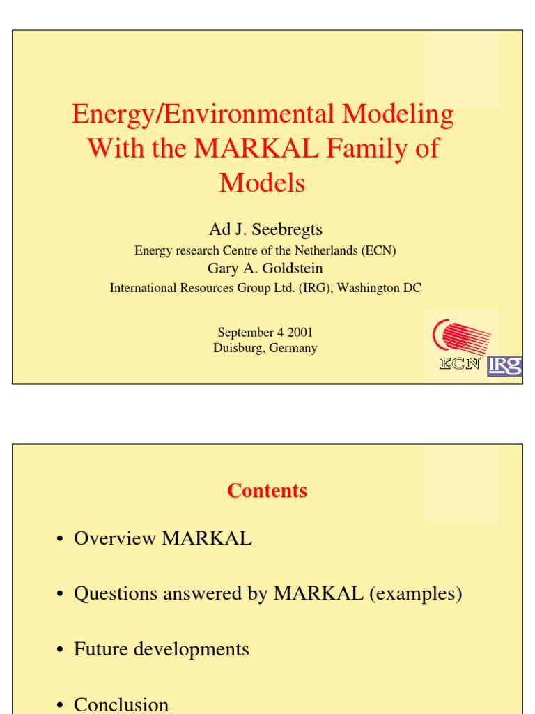 Energy/Environmental Modeling With the MARKAL Family of Models | PDF ...