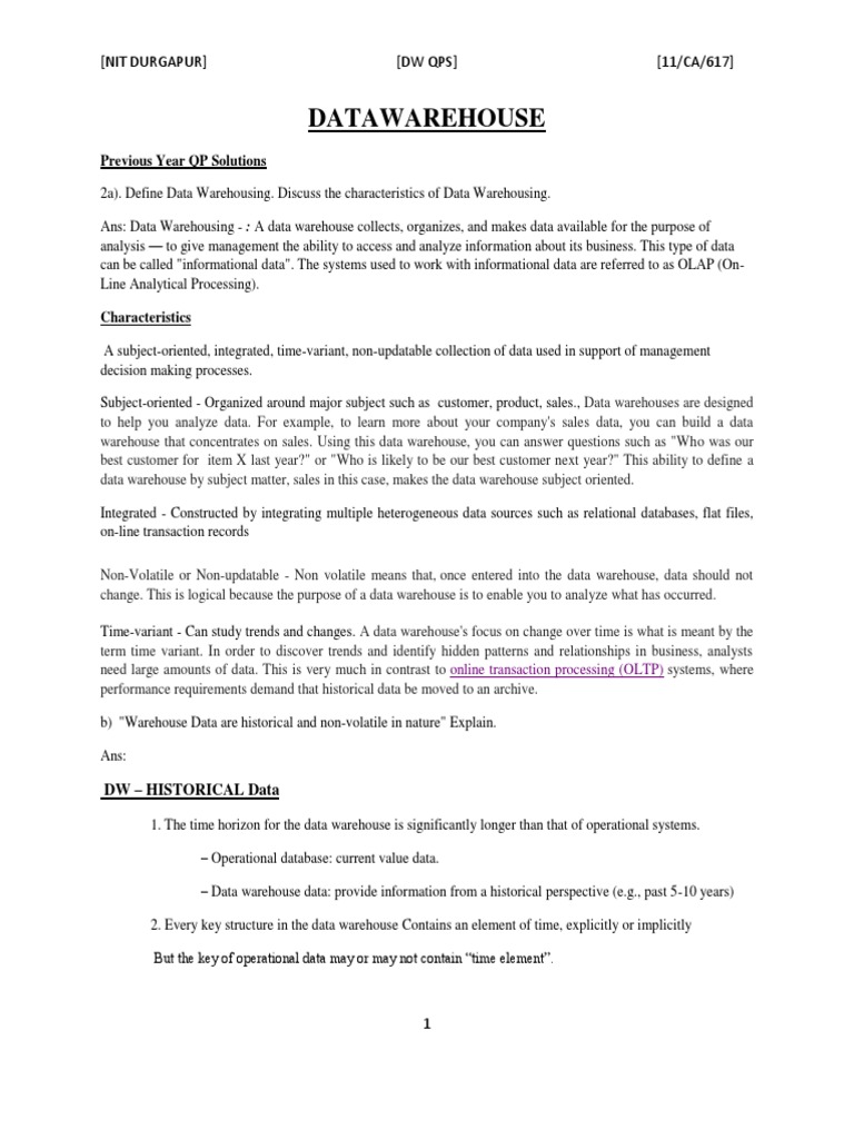 Data WareHouse Previous Year Question Paper | PDF | Data Warehouse | Data Mining