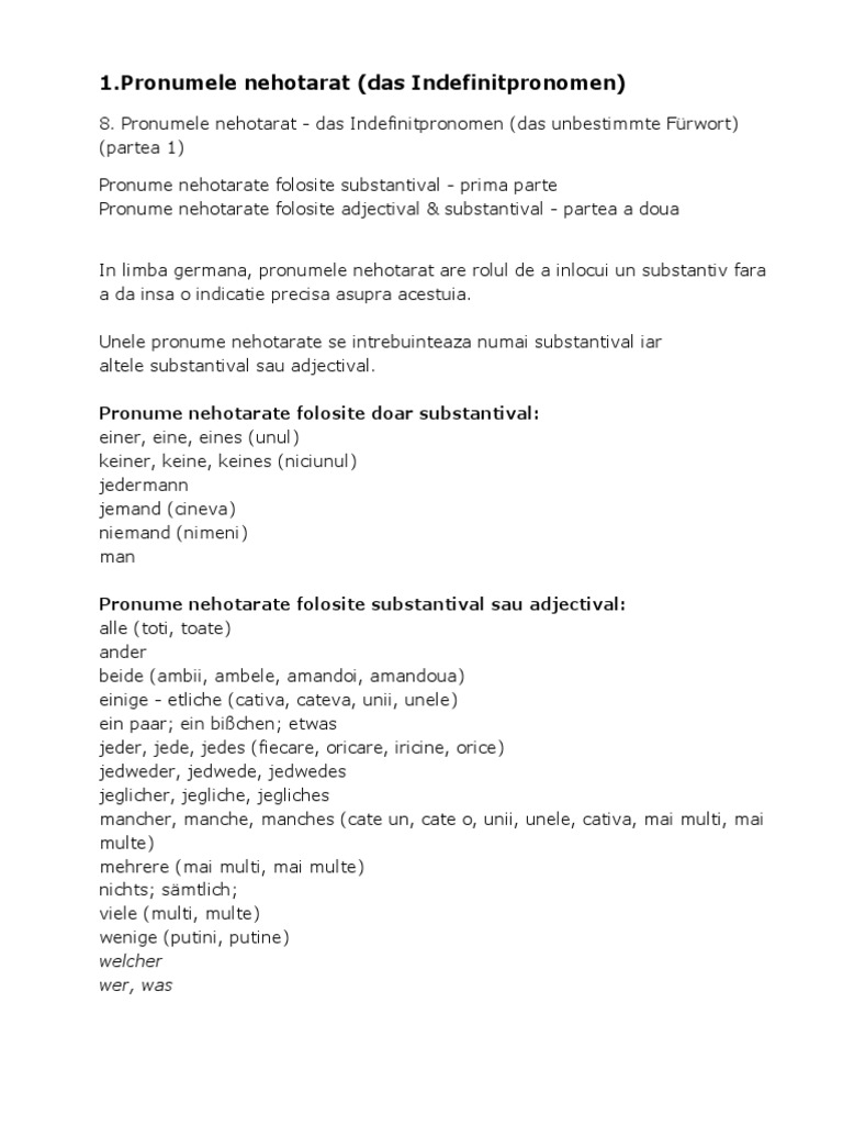 Pronumele Nehotarat 1 | PDF