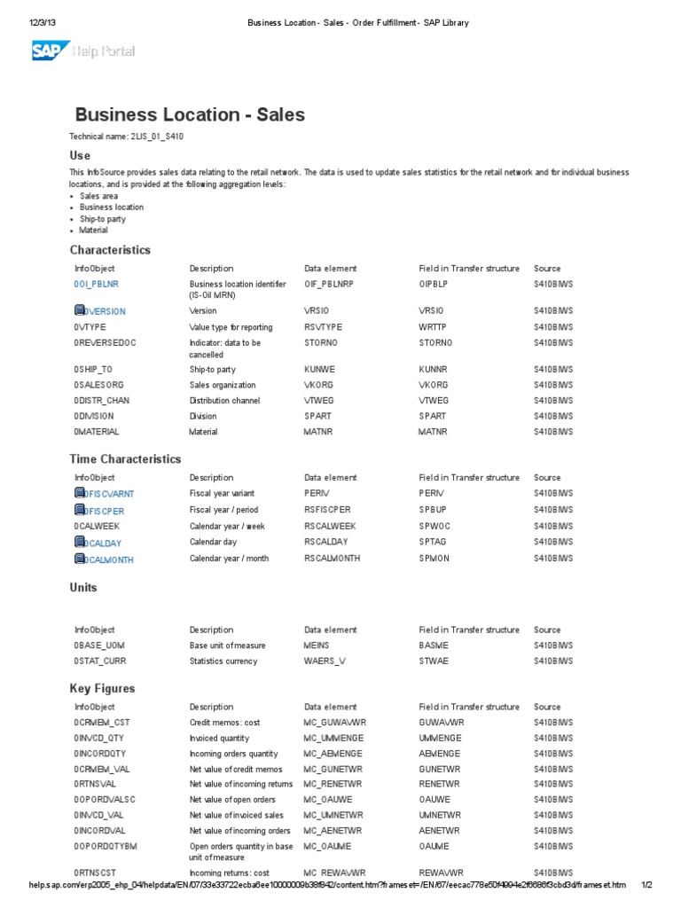Business Location - Sales - Order Fulfillment - SAP Library | PDF ...