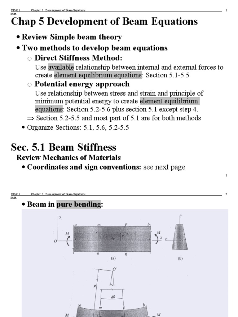 Chap 5 Development of Beam Equations: Review Simple Beam Theory Two ...