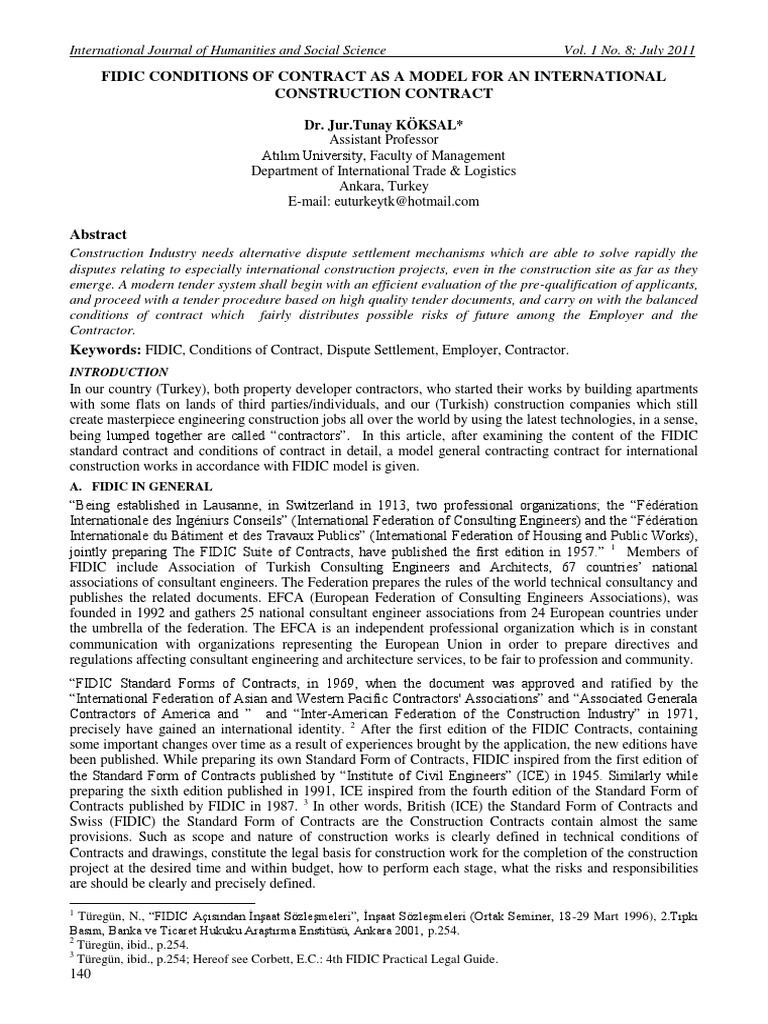 Fidic Conditions of Contract | PDF | General Contractor | Employment