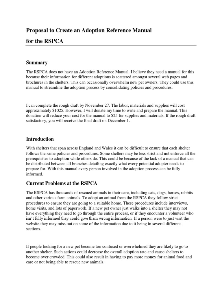 Proposal To Create An Adoption Reference Manual | PDF | Pet | Business
