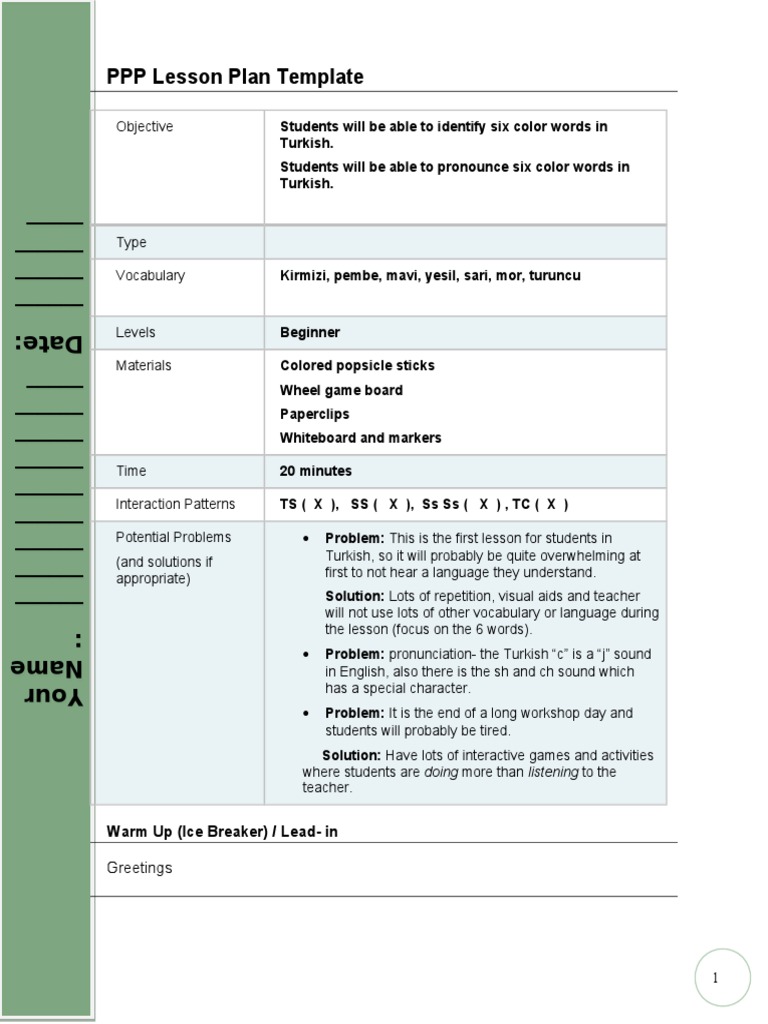 PPP Lesson Plan Template | PDF | Communication | Learning