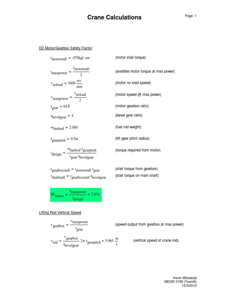 Mathcad - Crane Calculations | PDF | Gear | Transmission (Mechanics)