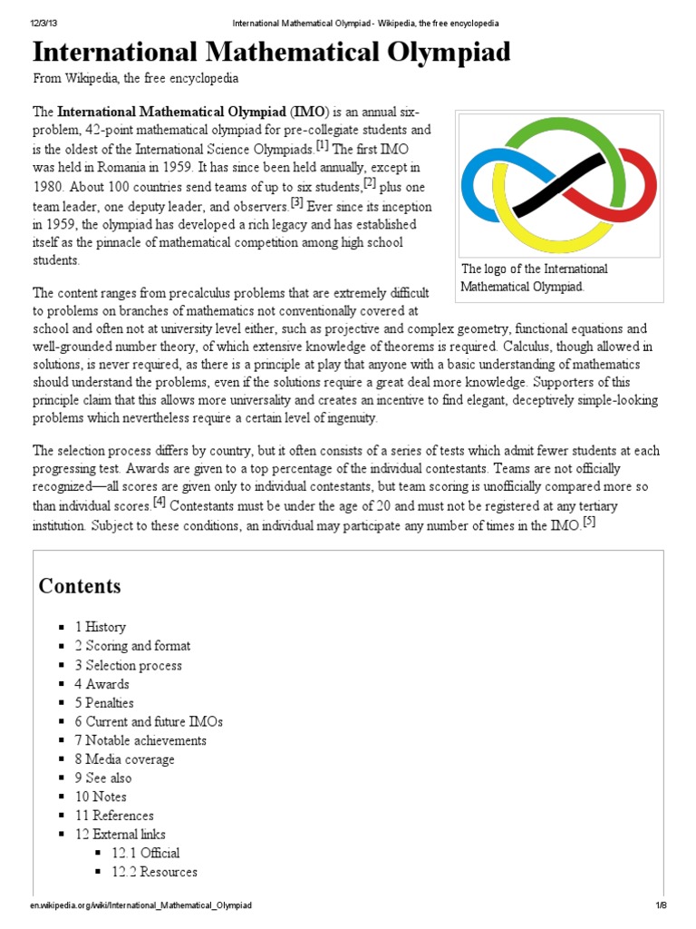 International Mathematical Olympiad | PDF | Competition | Science And ...