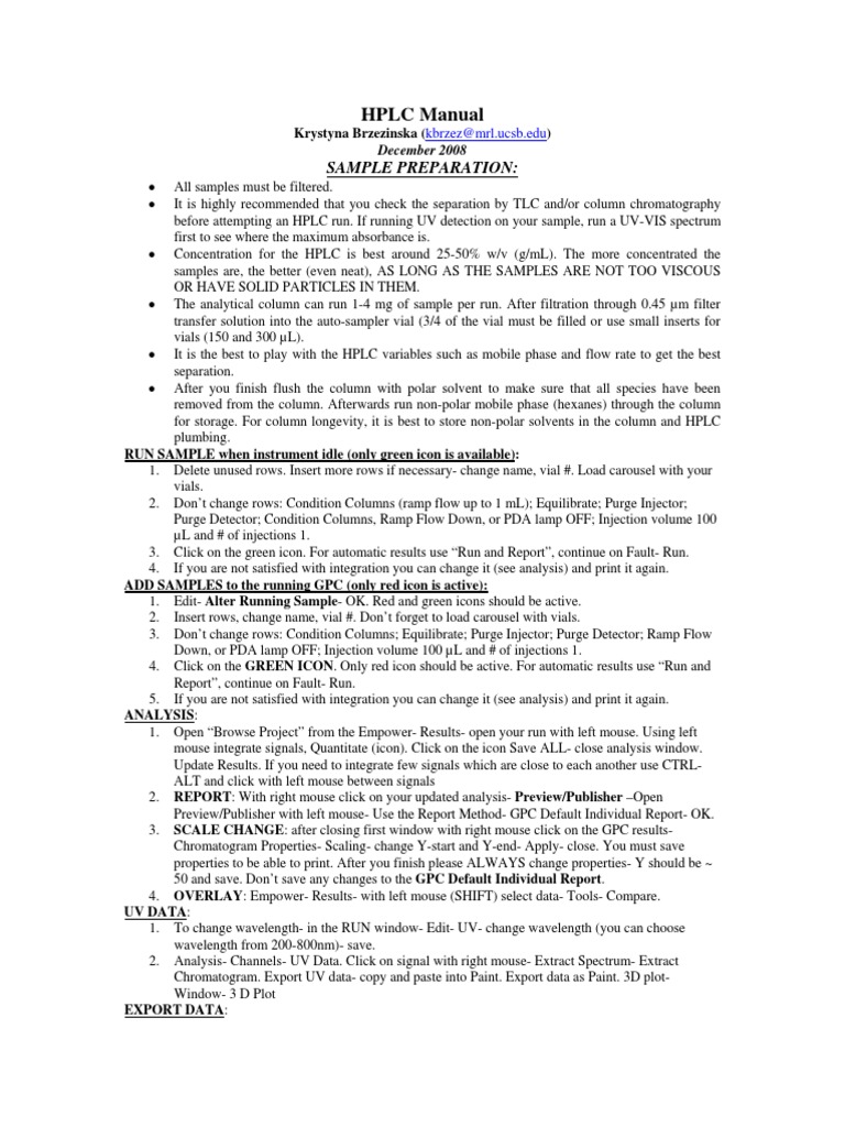 HPLC Manual: Sample Preparation | PDF | High Performance Liquid ...