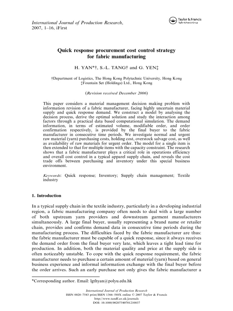 Quick Response Procurement | PDF | Inventory | Supply Chain