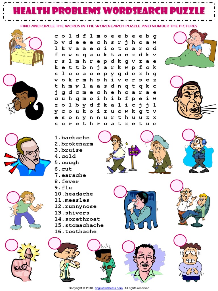 Health Problems Illnesses Sickness Ailments Injuries Wordsearch Puzzle ...