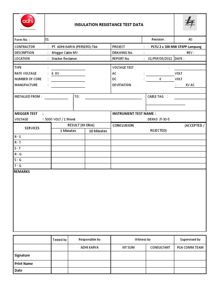 Insulation Resistance Test Data | PDF