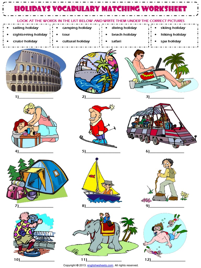 Types of Holidays Vocabulary Matching Exercise Worksheet | PDF ...