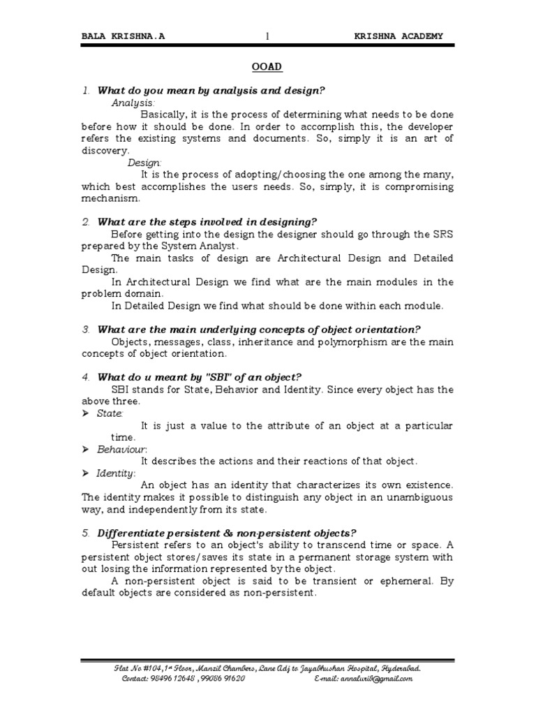OOAD With Ans and Explanation | PDF | Class (Computer Programming) | Function (Mathematics)