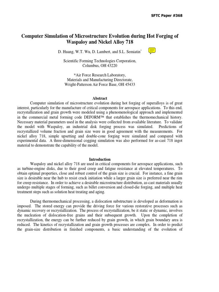 87 Computer Simulation of Microstructure Evolution during Hot Forging ...