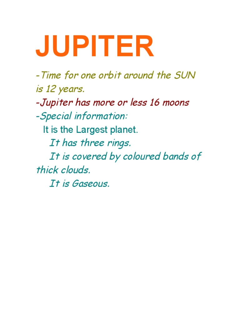 Jupiter: - Time For One Orbit Around The SUN Is 12 Years | PDF