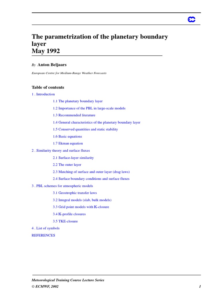 Beljaars ECMWF PBL Parameterization | PDF | Turbulence | Boundary Layer