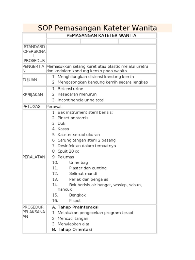SOP Pemasangan Kateter Wanita | PDF