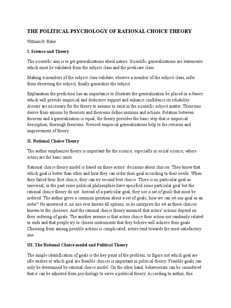 The Political Psychology of Rational Choice Theory | PDF | Utility | Theory