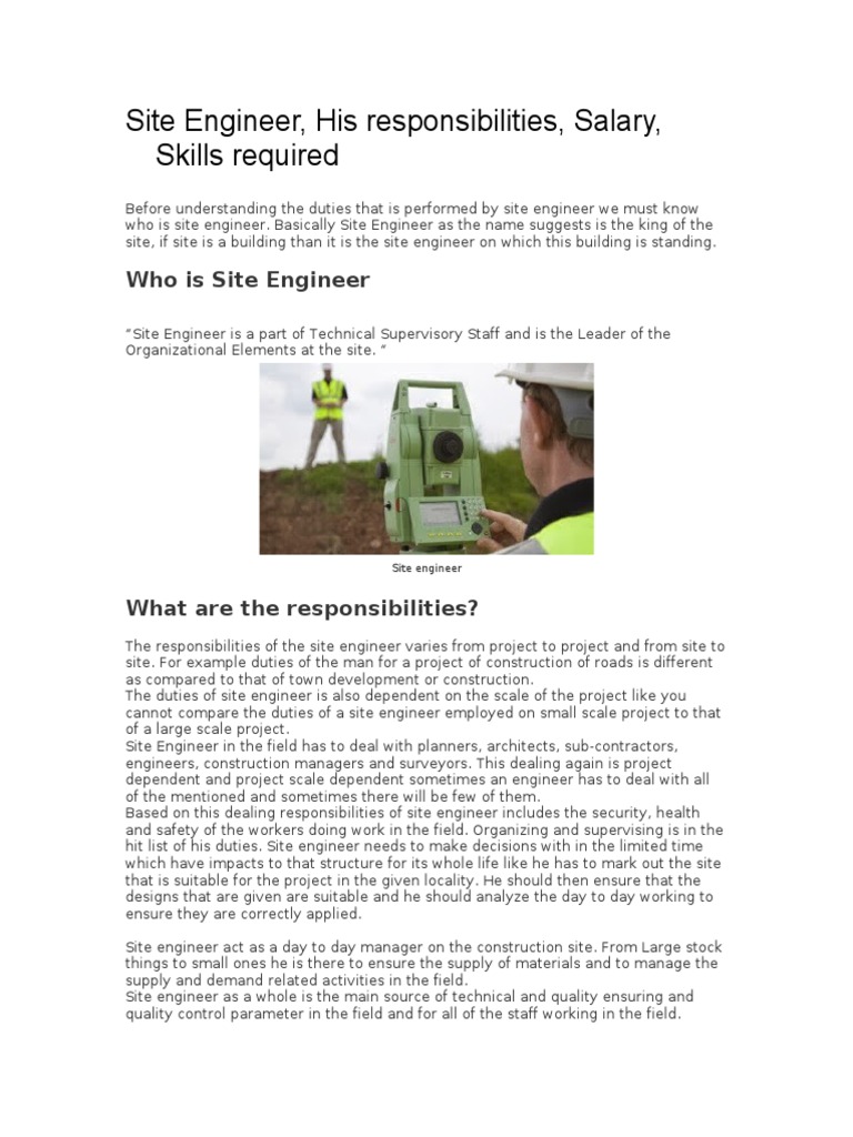 Site Engineer Skills Responsibilities | PDF | Engineer | Architect