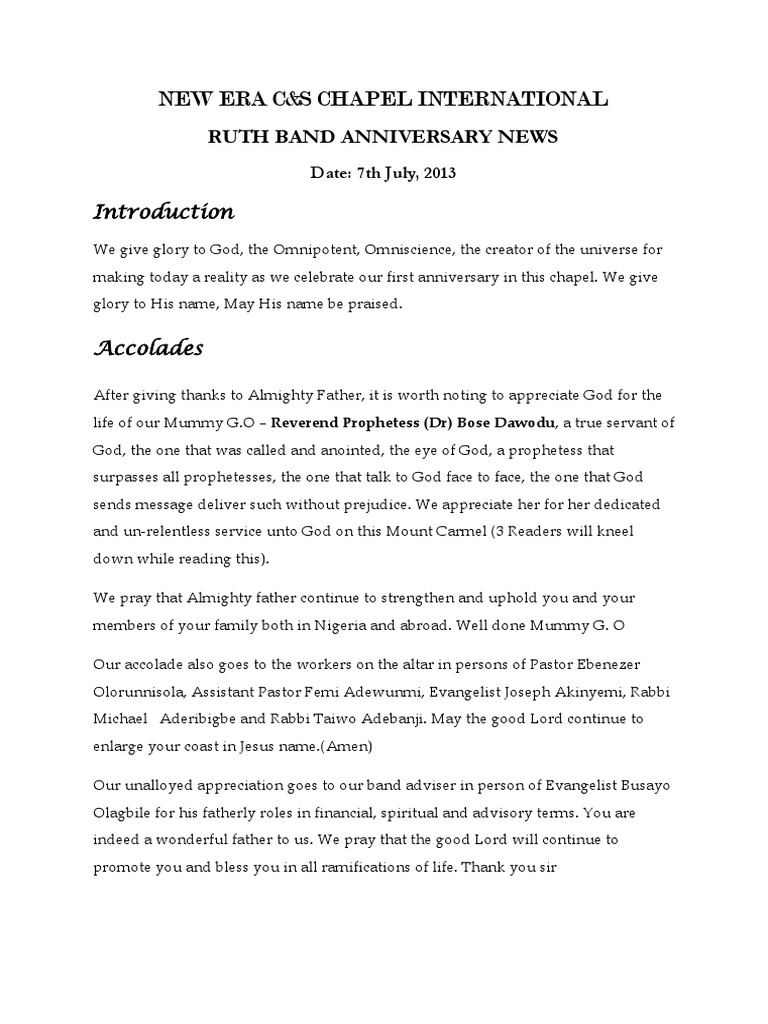 Ruth Band Anniversary Report-New Era | PDF | Book Of Ruth | Prayer