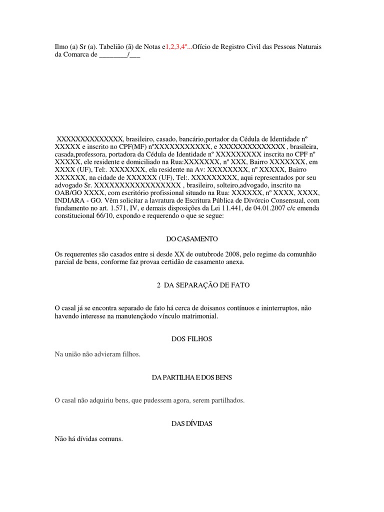 Modelo Divorcio Consensual Tabelião | PDF | Divórcio | Casamento