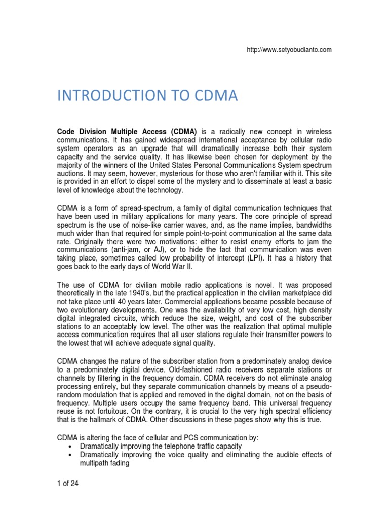 Introduction To Cdma: Code Division Multiple Access (CDMA) Is A Radically New Concept in ...