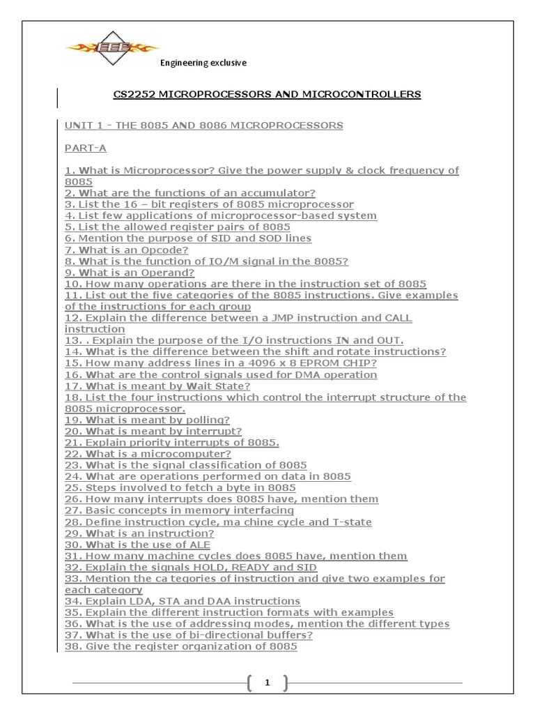 Cs2252 Microprocessors and Microcontrollers Question Bank | PDF | Input/Output | Central ...