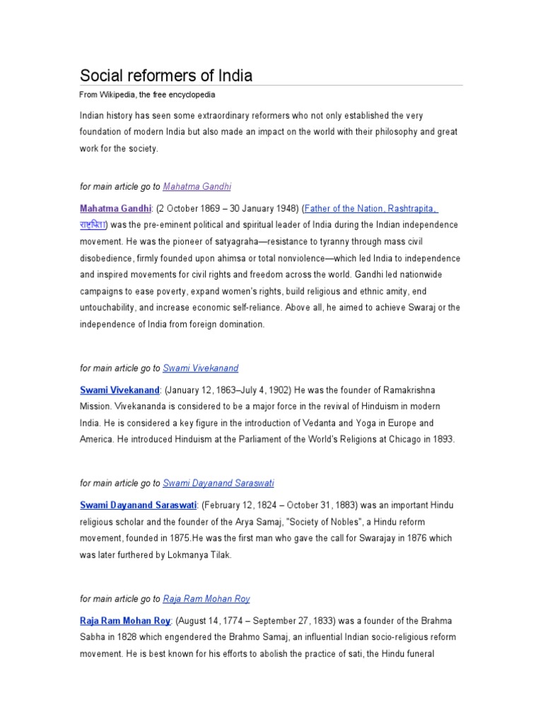 Key Indian Social Reformers | PDF | Social Movements | Religion And Belief