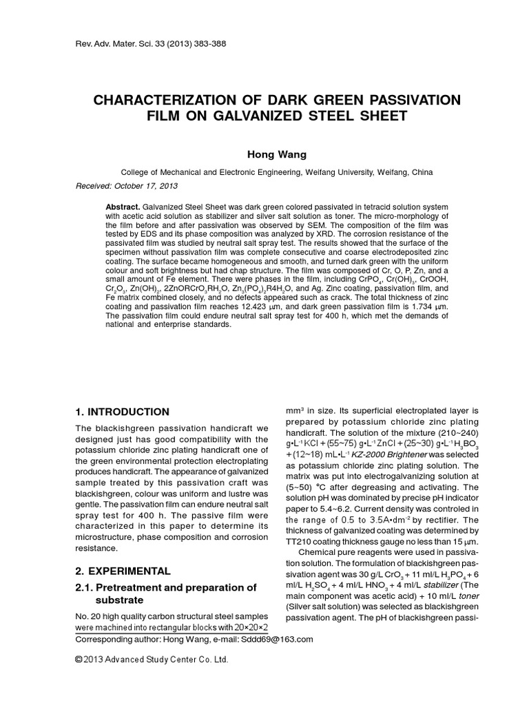 Characterization of Dark Green Passivation | PDF | Corrosion | Chromium