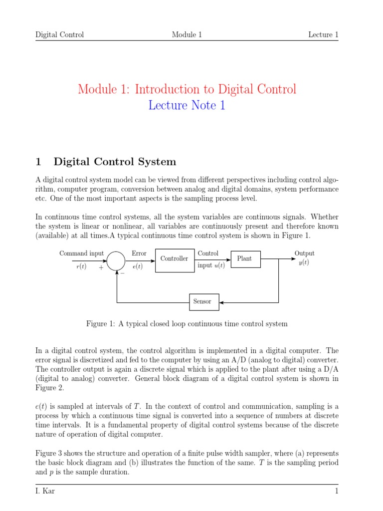 Introduction To Digital Control Systems - Lecture Notes | PDF