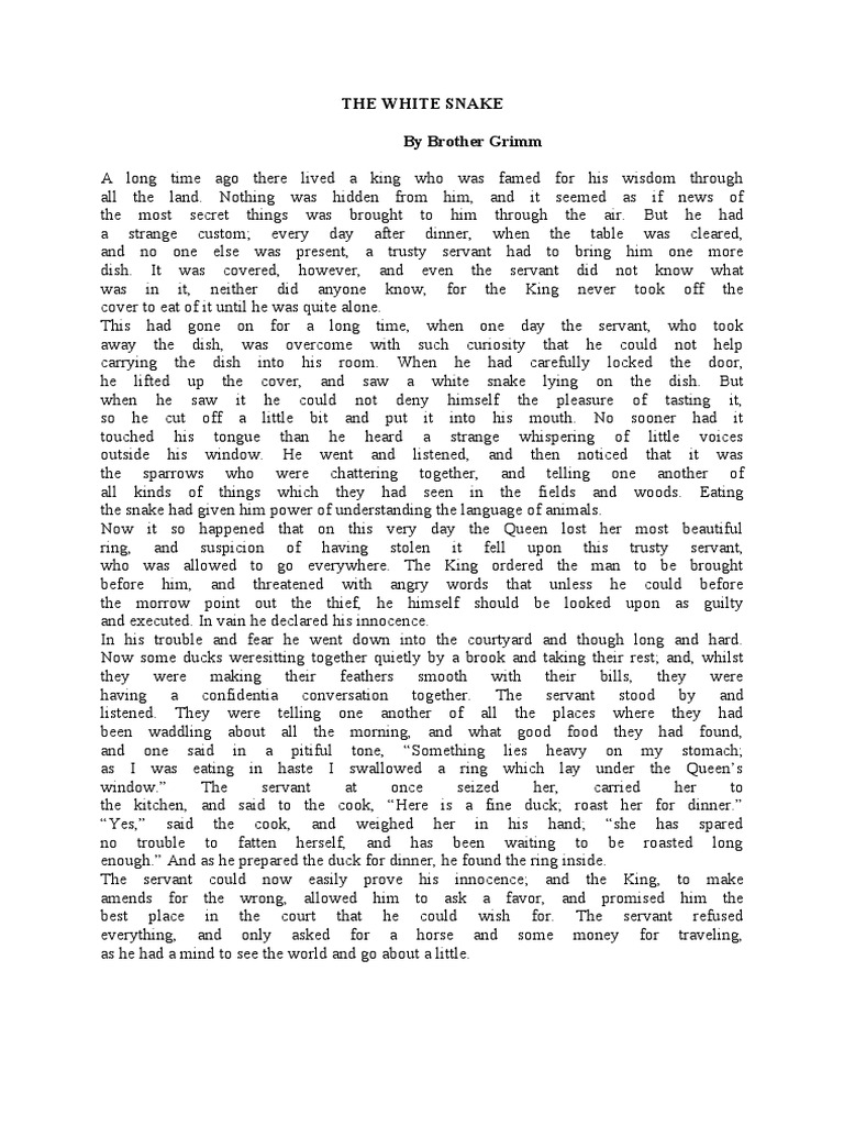 The White Snake: A Tale of Kindness | PDF | Art | Poetry