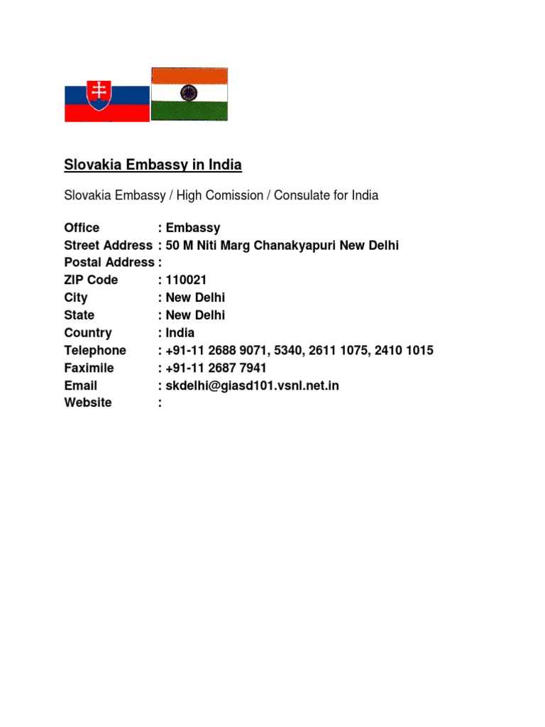Slovakia Embassy in India | PDF