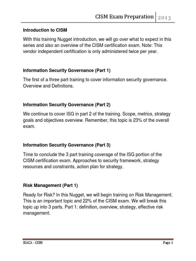 Introduction To CISM | PDF | Information Security | Computer Security