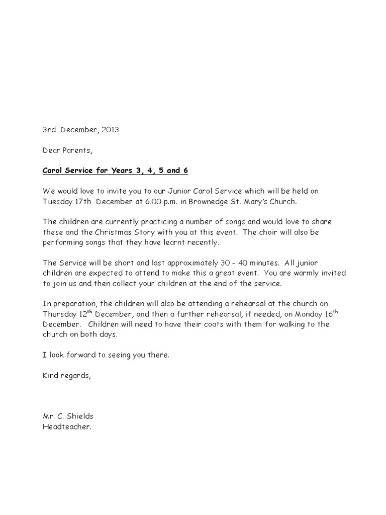Carol Service Letter | PDF