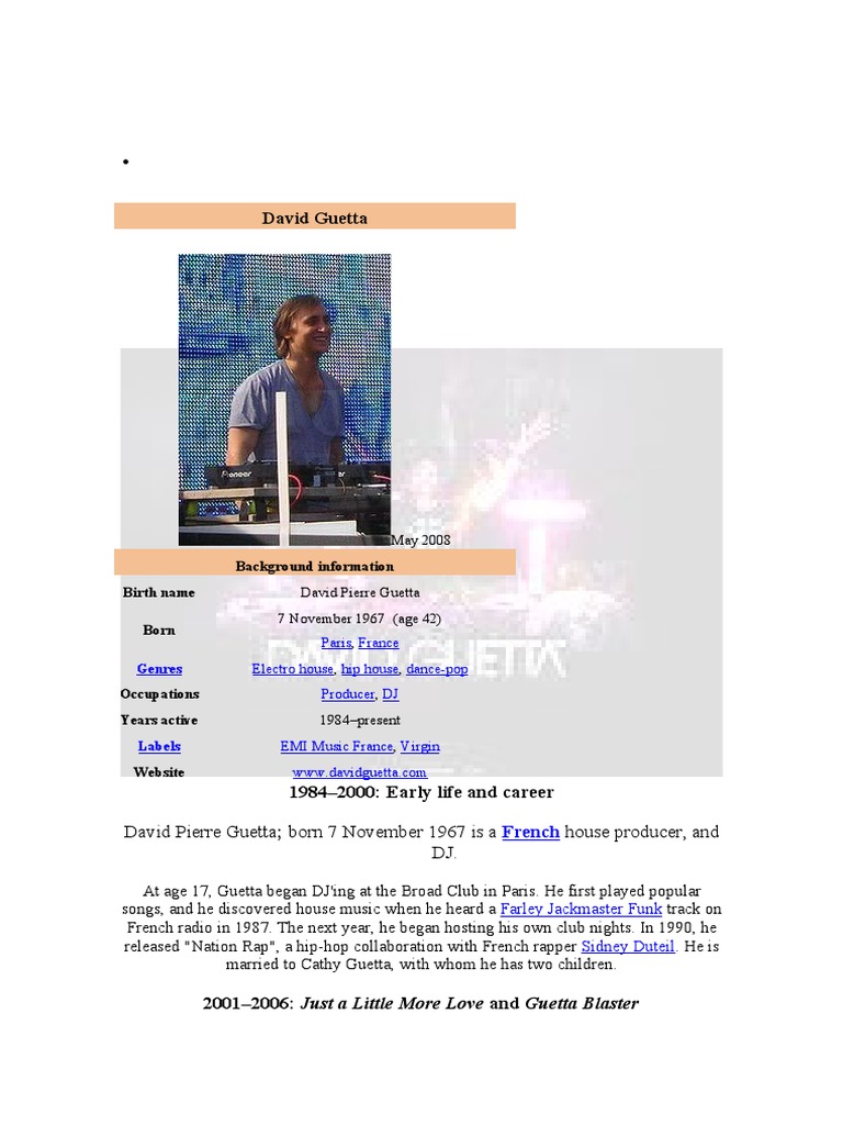 David Guetta: David Pierre Guetta Born 7 November 1967 Is A House ...