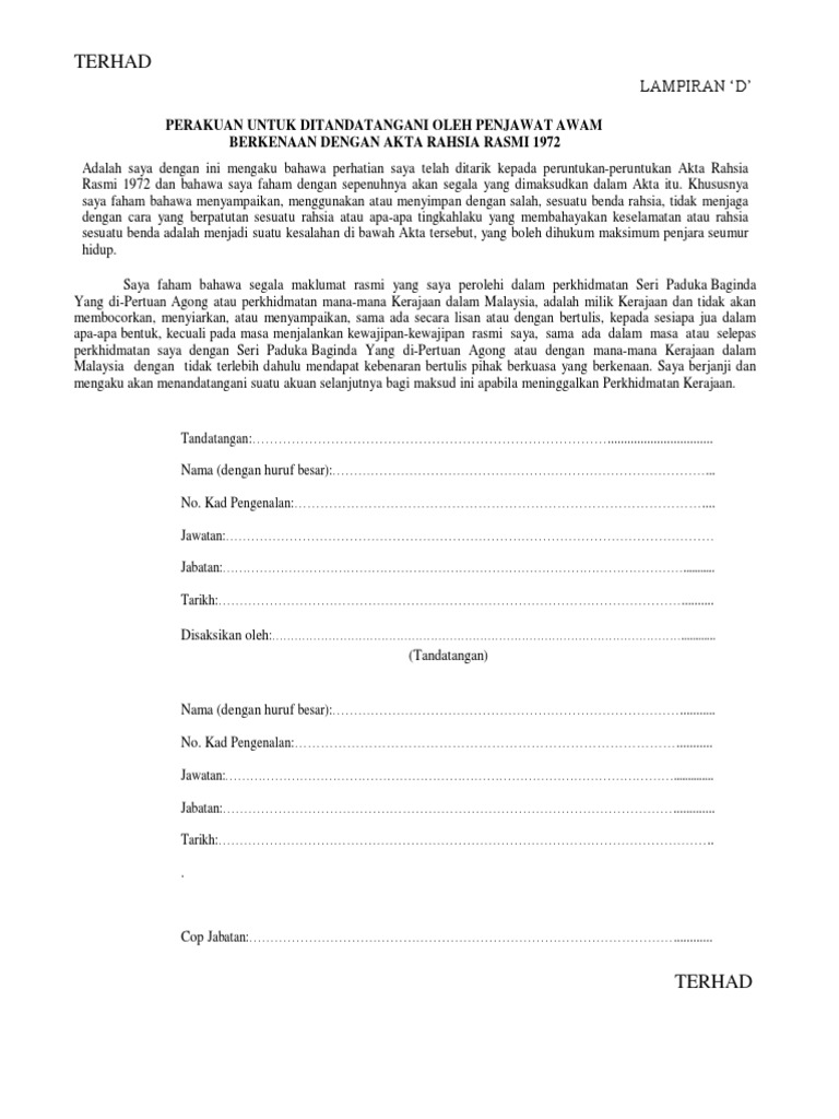 Borang Rahsia Rasmi 1972 | PDF