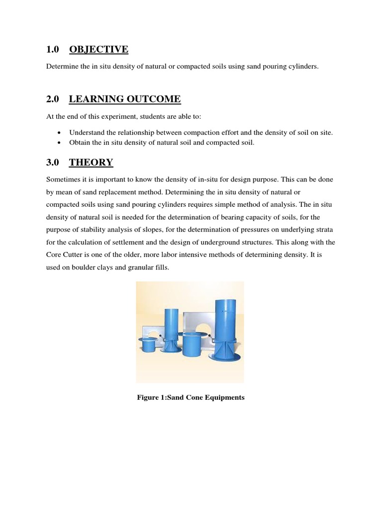 In Situ Density via Sand Replacement Method | PDF | Soil | Porosity