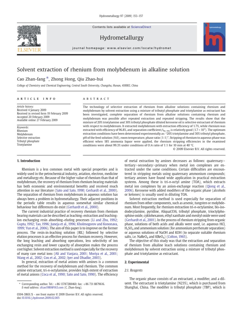 Hydrometallurgy: Cao Zhan-Fang, Zhong Hong, Qiu Zhao-Hui | PDF ...