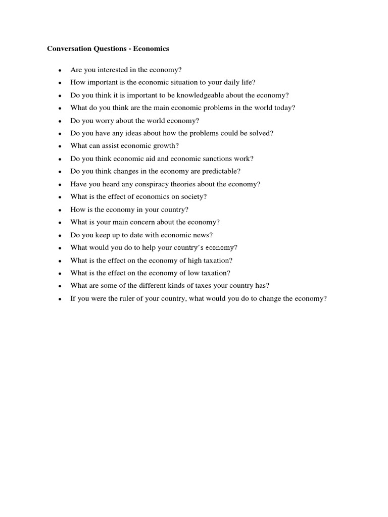 Engaging Economics Conversation Questions | PDF | Finance & Money ...