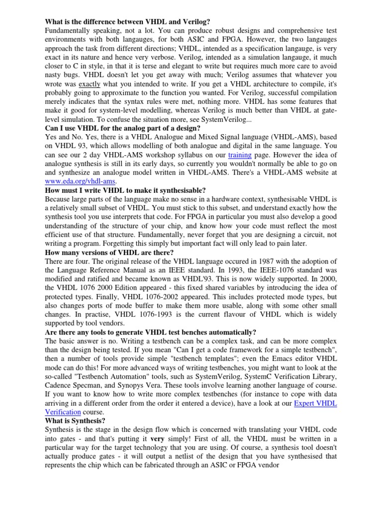 Vhdl Oral Questions Pdf Vhdl Field Programmable Gate Array