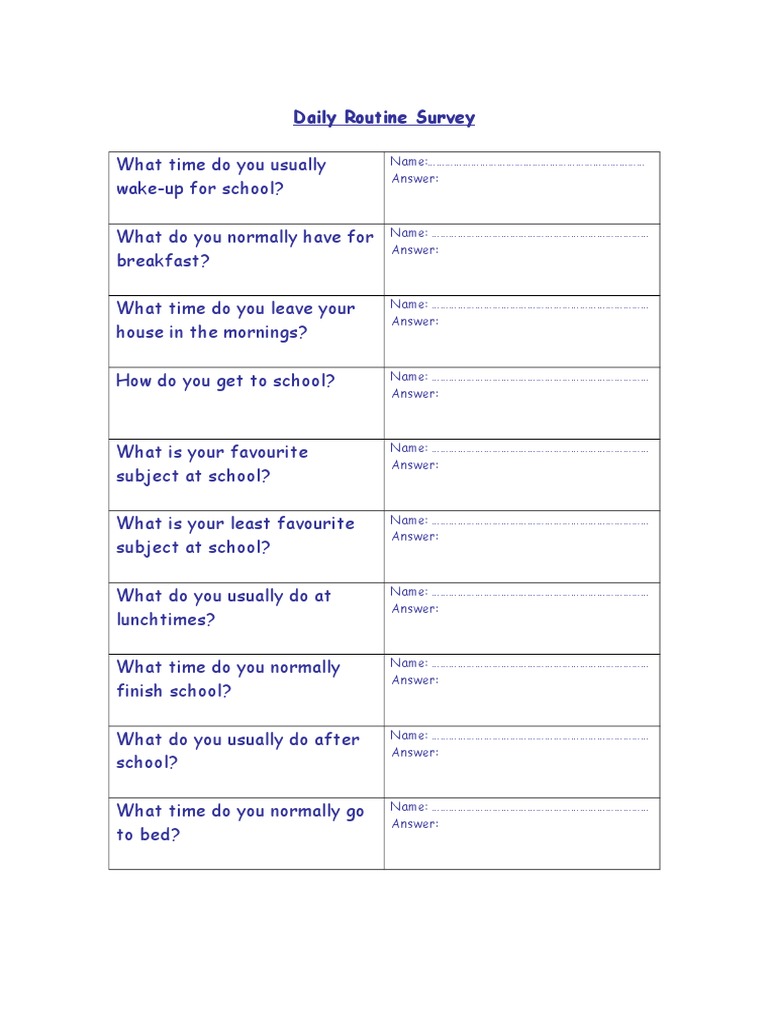 Islcollective Daily Routine Survey | PDF | Self-Improvement