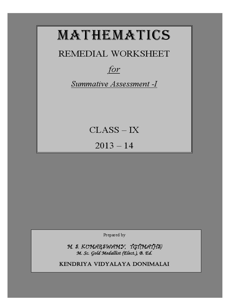 Class 9 Remedial Maths Worksheets | PDF | Cartesian Coordinate System ...