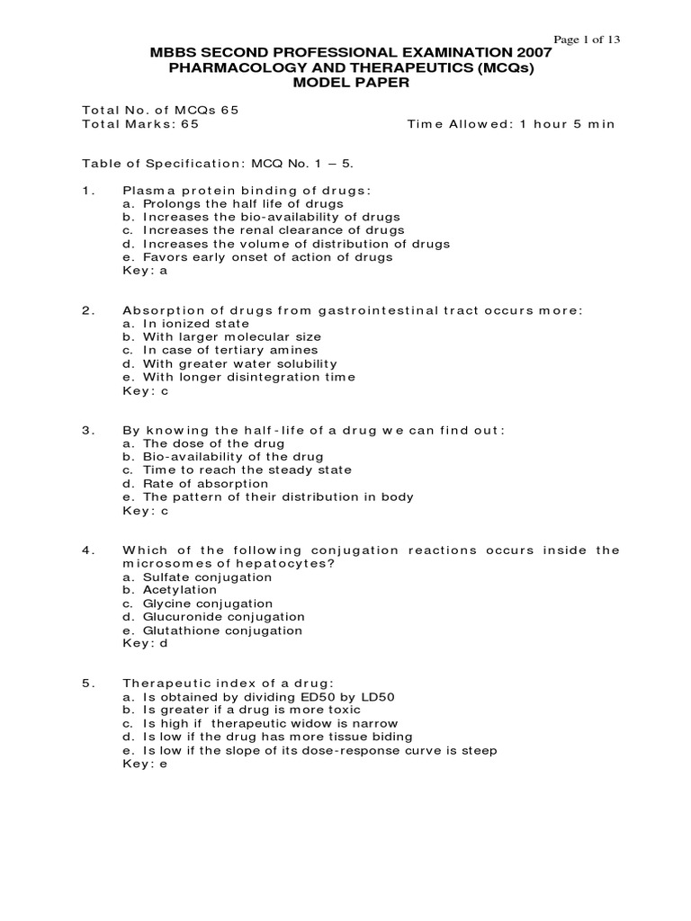 Pharmacology MCQ - PDF (A) | PDF | Chemotherapy | Drug Metabolism