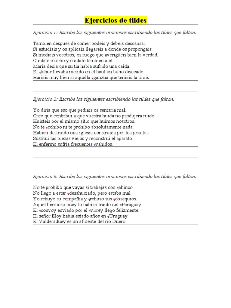 Ejercicios de Tildes | PDF