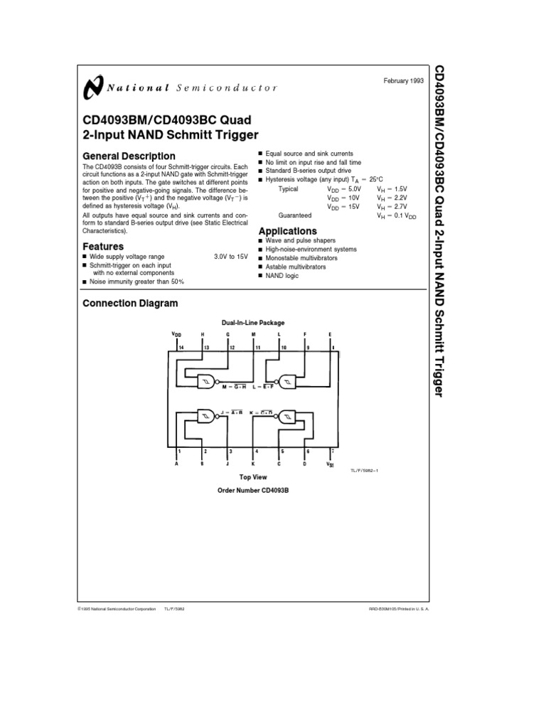 CD4093BCN | PDF | Electrical Engineering | Digital Electronics