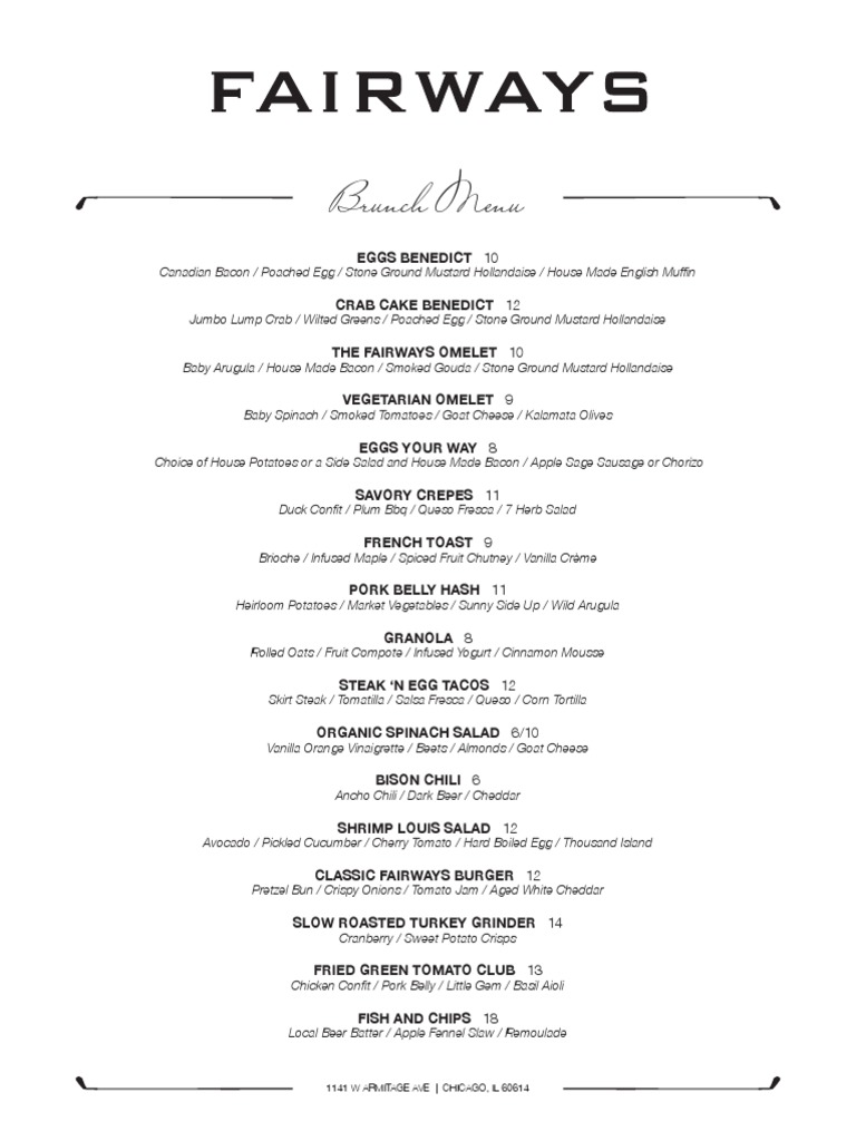Chicago Brunch Menu at Fairways | PDF