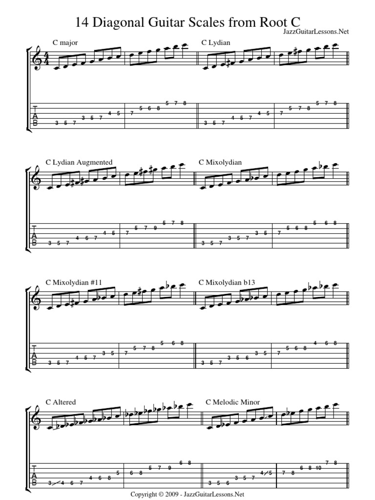 EJERCICIOS-14 Diagonal Scales | PDF | Musical Scales | Aspects Of Music
