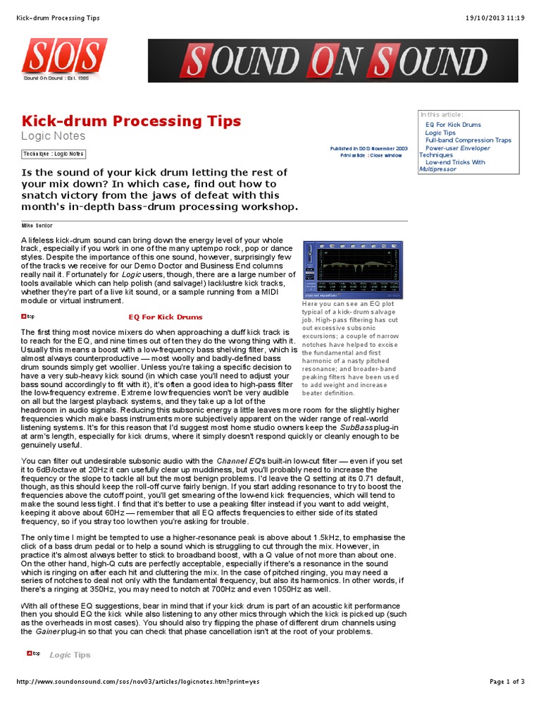 Kick-Drum Processing Tips | PDF | Equalization (Audio) | Drum Kit