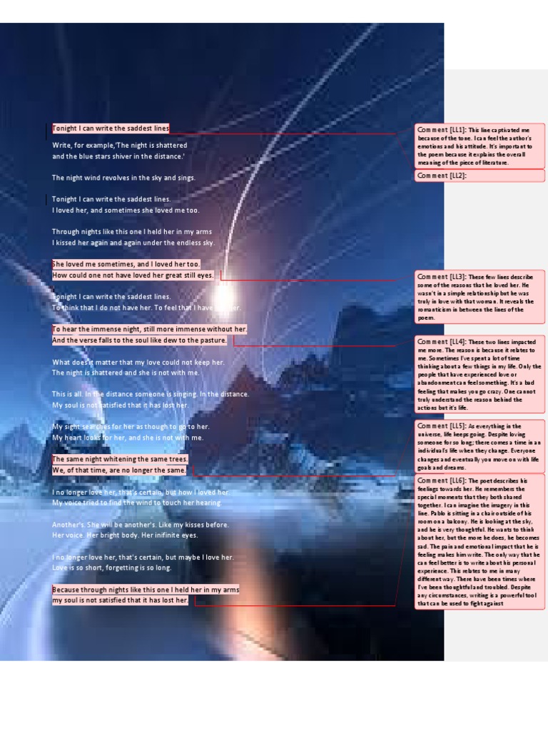 Tonight I Can Write The Saddest Lines | PDF | Subjective Experience ...