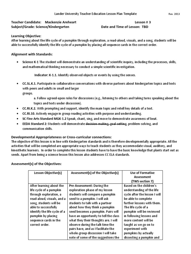 Lesson Plan 3 Pumpkin Life Cycle | PDF | Lesson Plan | Pedagogy